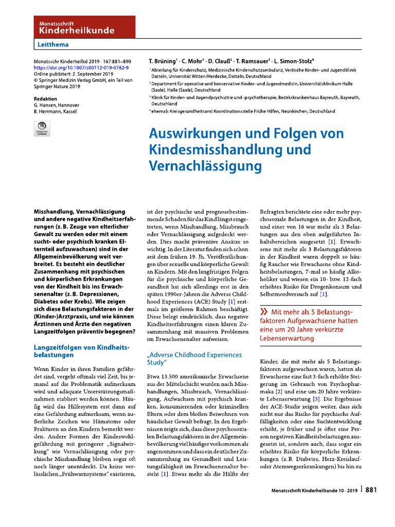 Studie - Bruenng Et Al - 2019 - Auswirkungen Und Folgen Von KIndesmisshandlung Und ...