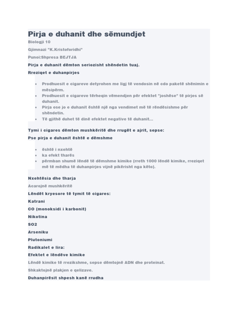Pirja e Duhanit Dhe Sëmundjet | PDF