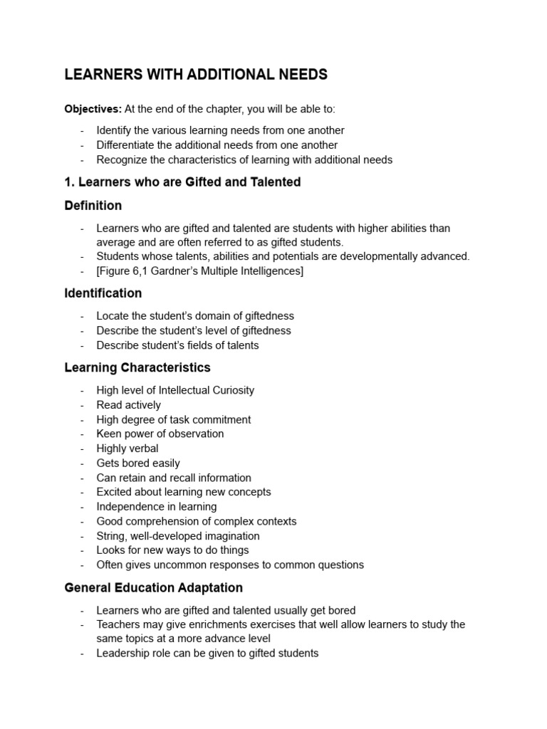 WEEK-8-LEARNERS-WITH-ADDITIONAL-NEEDS | Download Free PDF | Intellectual Giftedness | Learning