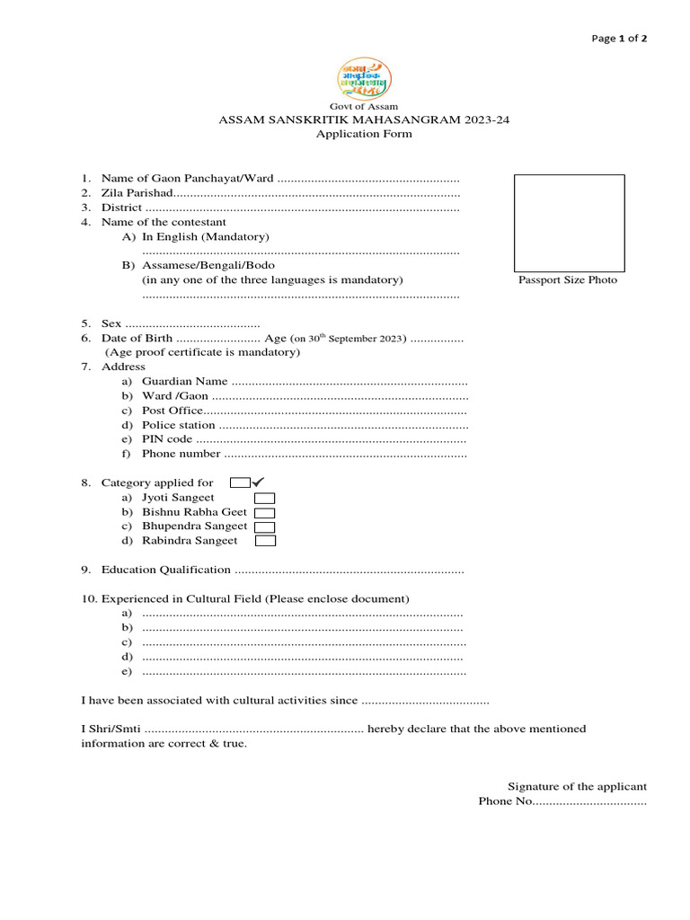 Sangeet Categories Form-I (English) | PDF | Government And Personhood ...