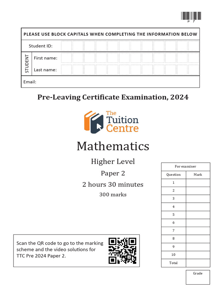 TTC Maths Pre 2024 Paper 2 - OK | PDF | Circle | Mathematics