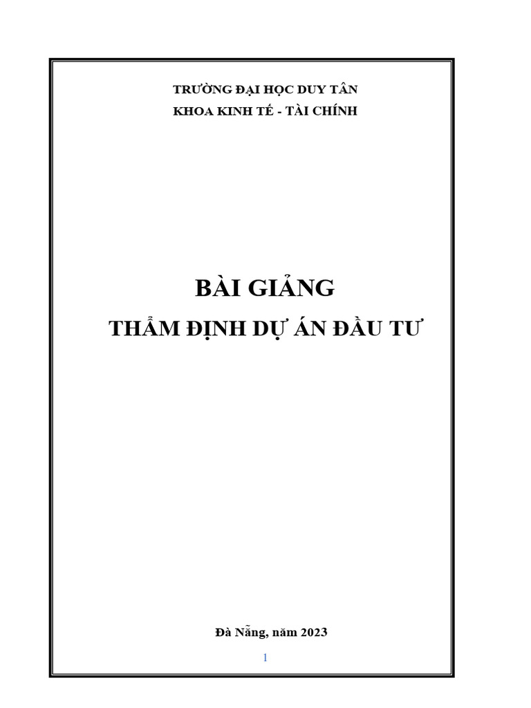 Bai Giang Tham Dinh Du An Dau Tu | PDF