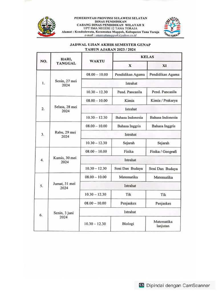 Jadwal Uas - gnp.2024 | PDF