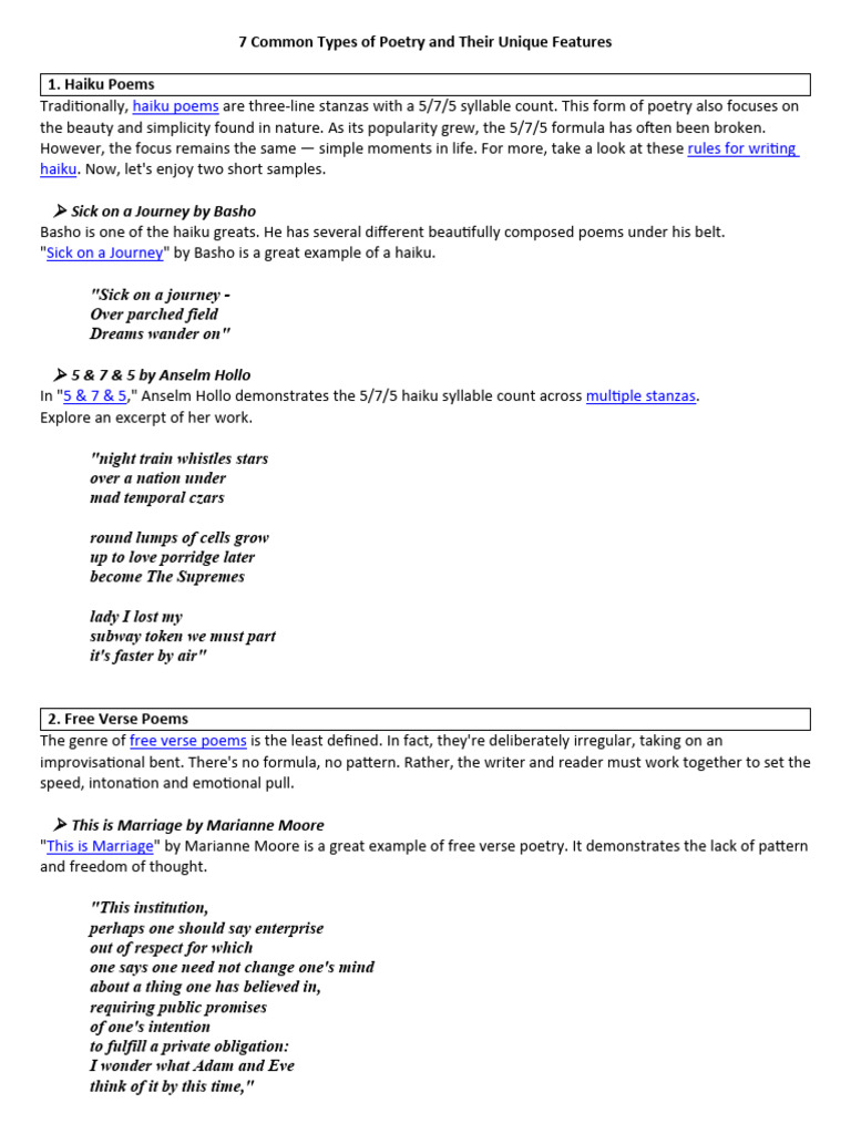 Types of Poetry | PDF | Poetry