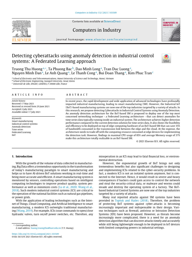 Detecting Cyberattacks Using Anomaly Detection In Industrial Control Systems A Federated