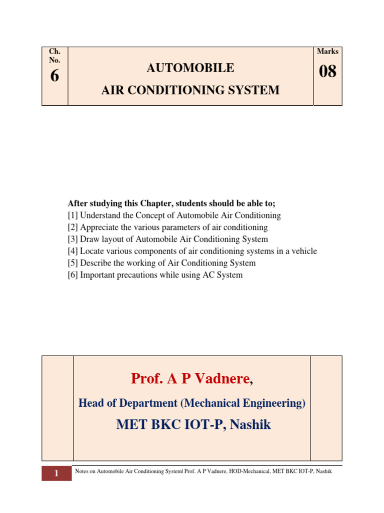 6. Notes on Automobile Air Conditioning | Download Free PDF | Air ...