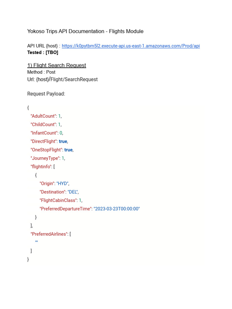 Yokoso Trips API Documentation-Flights Module | PDF