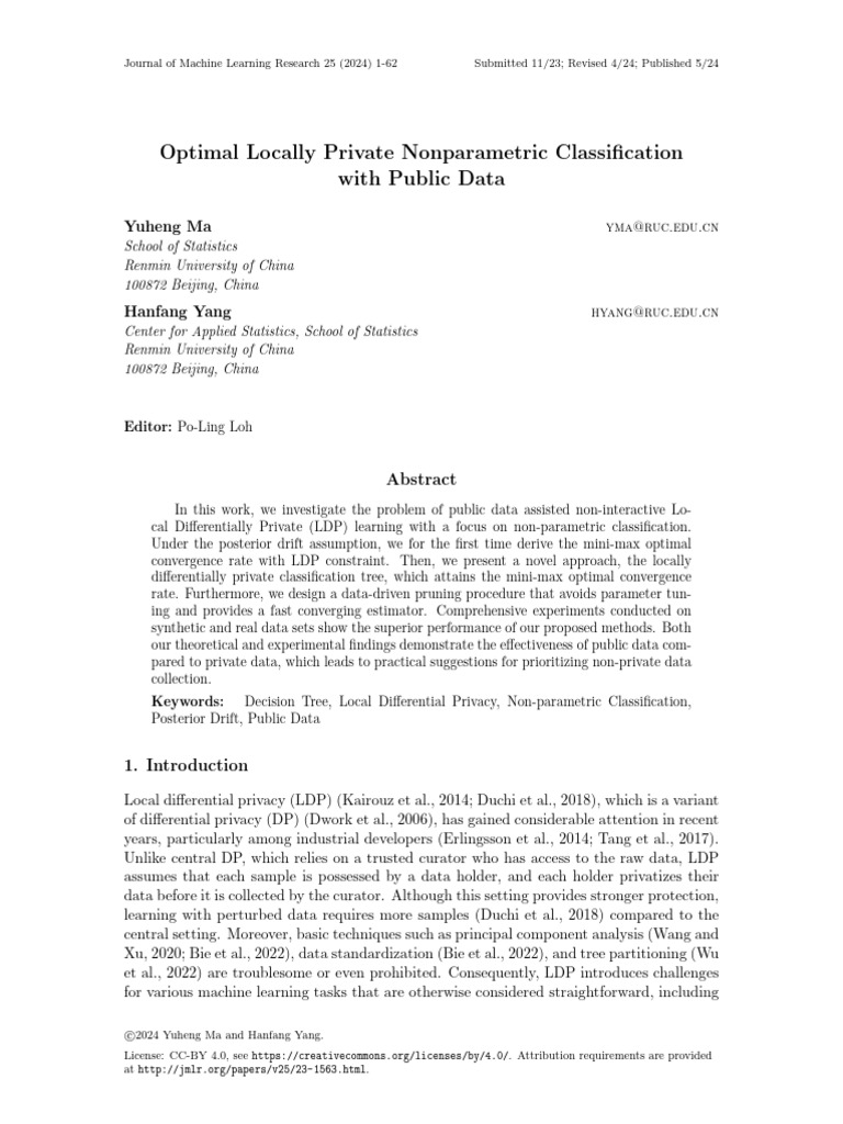 Optimal Locally Private Nonparametric Classification With Public Data | PDF | Regression ...