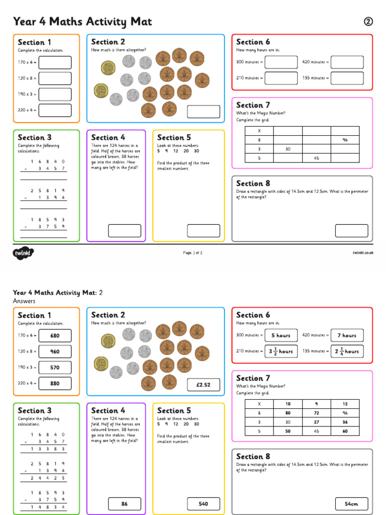 Y4-Maths-Mat-2 Answers | PDF