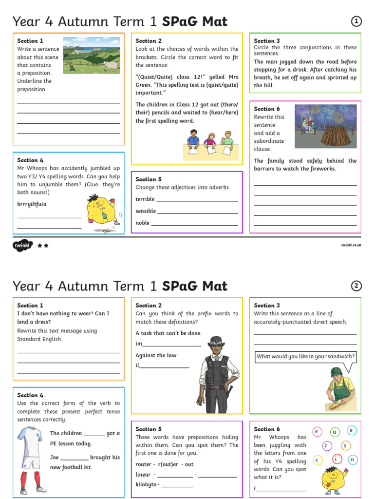 Year 4 SPaG Autumn Term 1 Answers | PDF | Adverb | Verb