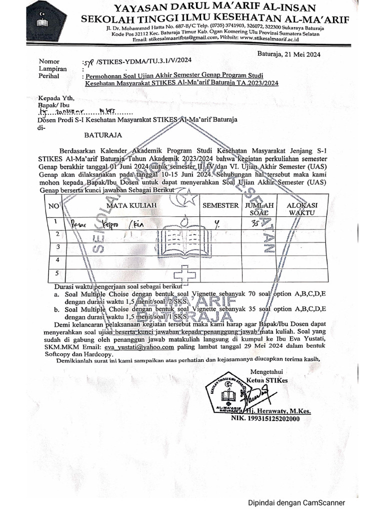 Permintaan Soal UAS SKM - Kespro | PDF