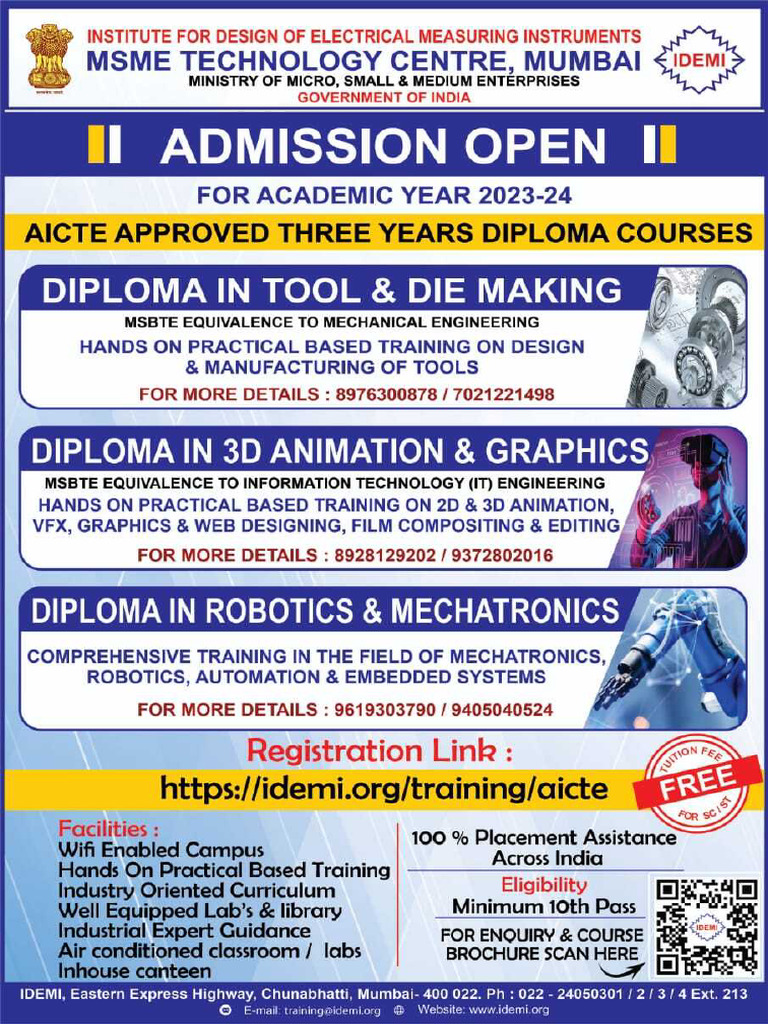 Admission open for AICTE Diploma courses 2023 – 24 | PDF