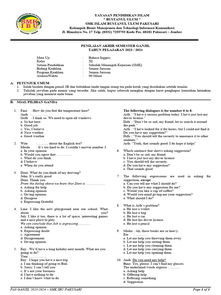 Soal Bahasa Inggris Kelas Xi | PDF