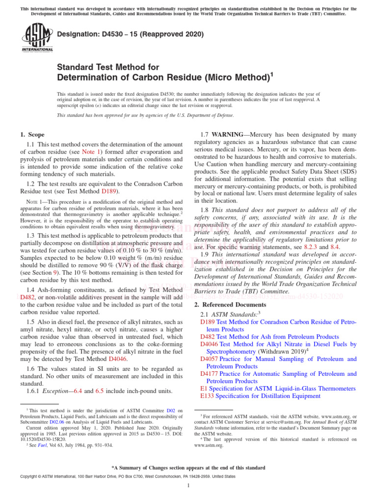 ASTM-D4530-15-2020- | Download Free PDF | Pyrolysis | Chemical Substances
