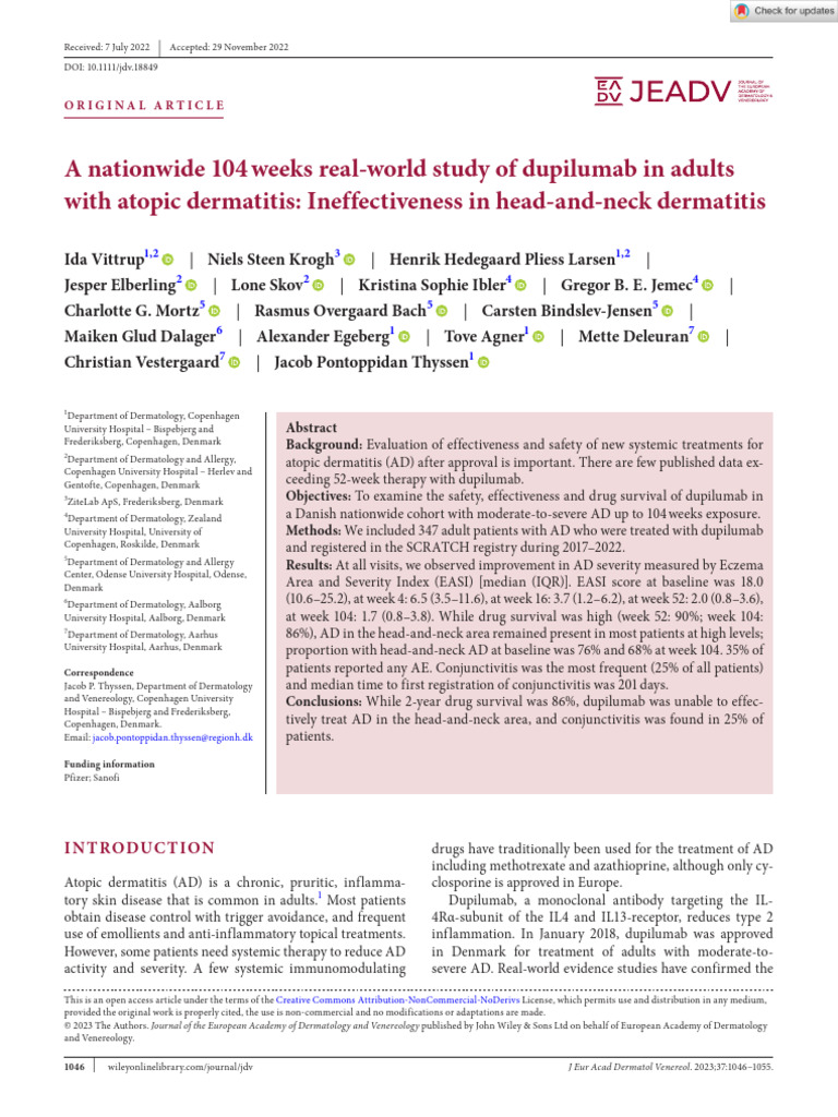 Acad Dermatol Venereol - 2023 - Vittrup - A Nationwide 104 Weeks Real ...
