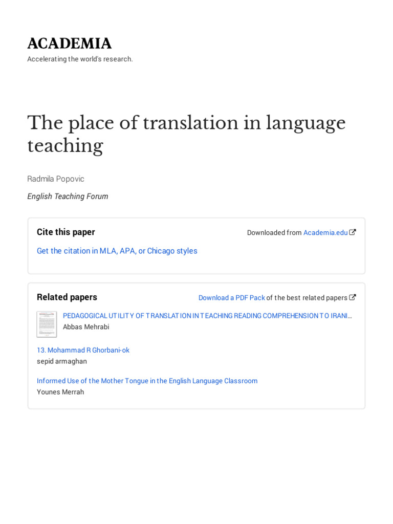 Article - Translationinlanguageteaching With Cover Page v2 | PDF | Second Language Acquisition ...