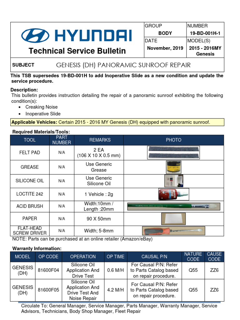 MC-10169375-9999 Sun Roof Gensis TSB | PDF | Silicone | Nut (Hardware)