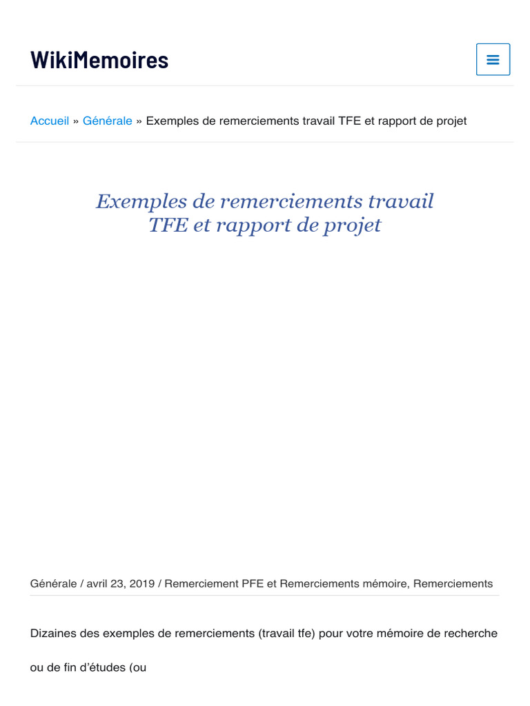 Exemples de Remerciements Travail TFE Et Rapport | PDF | Gestion des ...