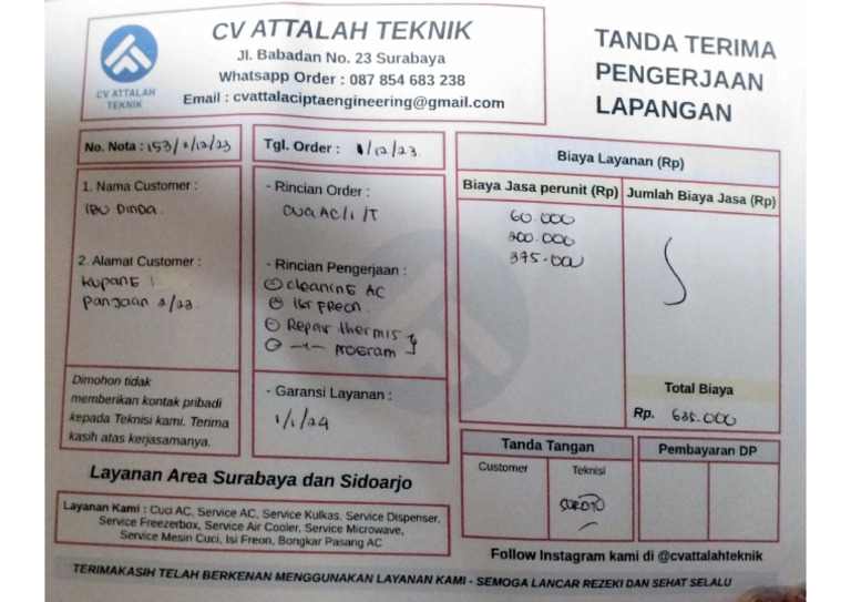 Nota Ac Ibu Dinda - Kupang Panjaan - Suroto - 1desember | PDF