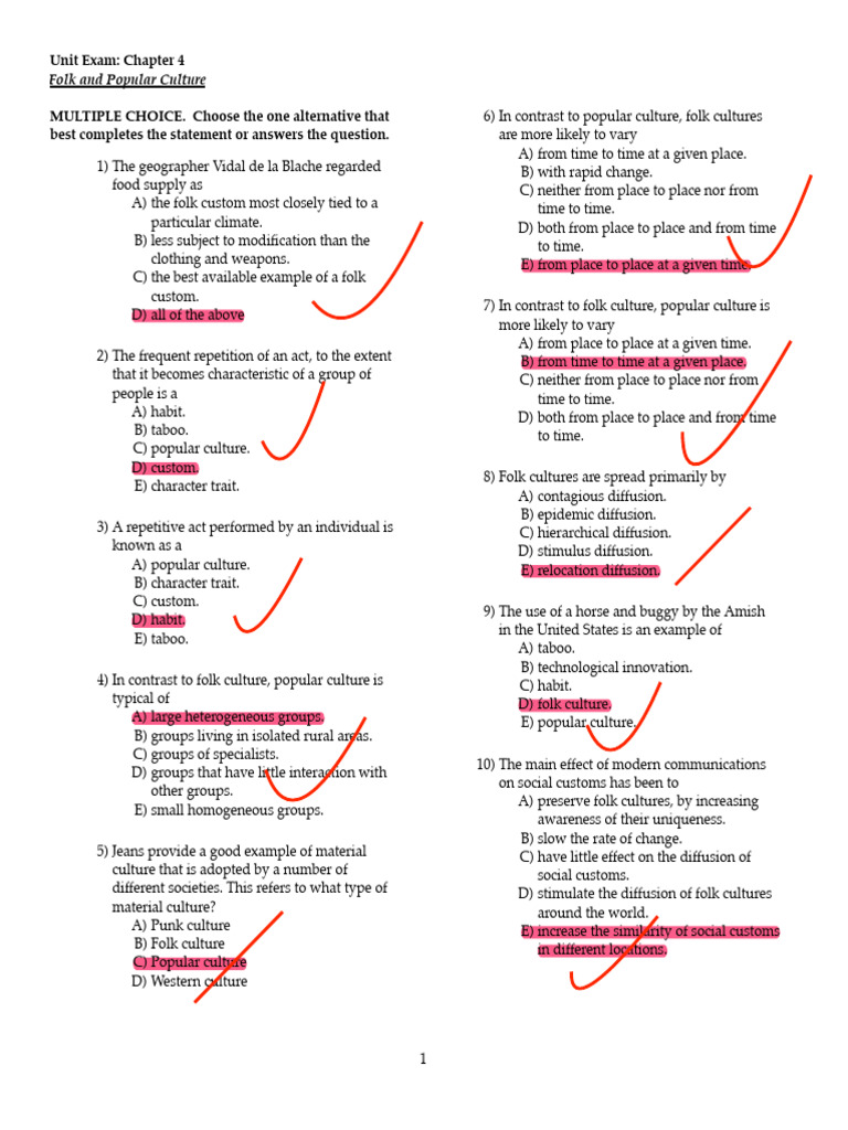 Chapter4 Practice Test1 Ap Human Geo | PDF | Folklore | Wine