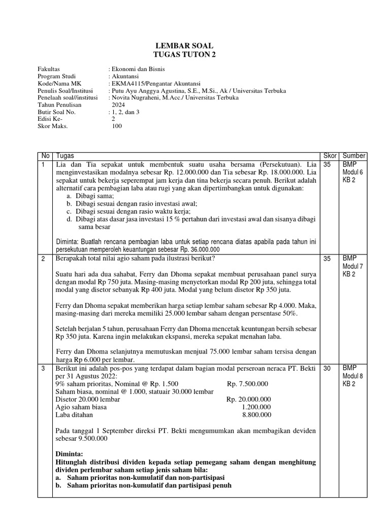 Tugas 2 Pengantar Akuntasi Rifki | PDF | Pengelolaan Keuangan & Uang