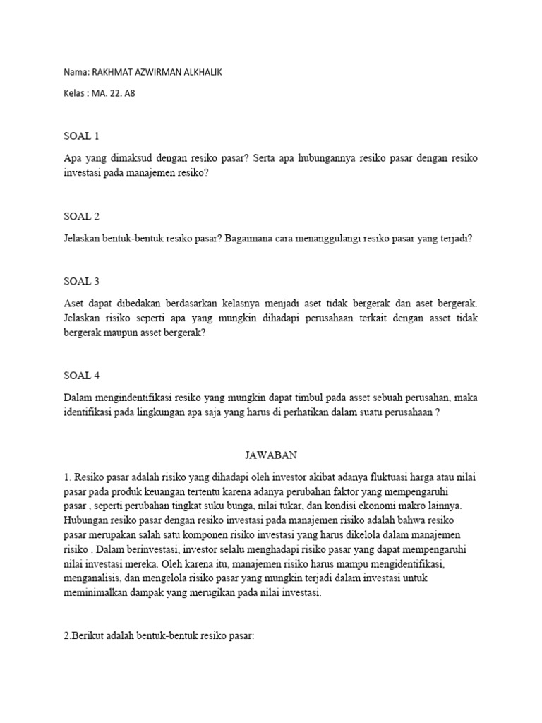 Uas Resiko Bisnis | PDF | Bisnis