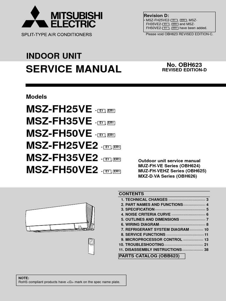 Mitsubishi Electric MSZ-FH VE2 Servise Manual Eng | PDF | Electricity | Electrical Engineering
