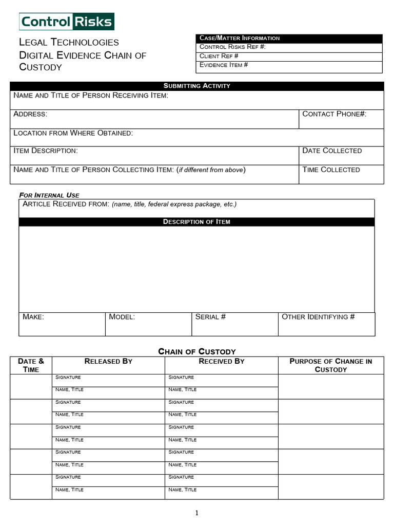 Digital Evidence Chain of Custody Form | PDF