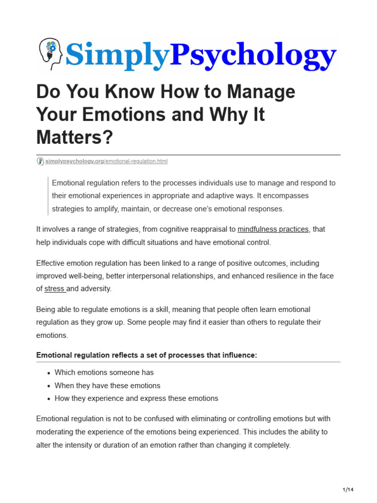 Do You Know How To Manage Your Emotions and Why It Matters | PDF ...