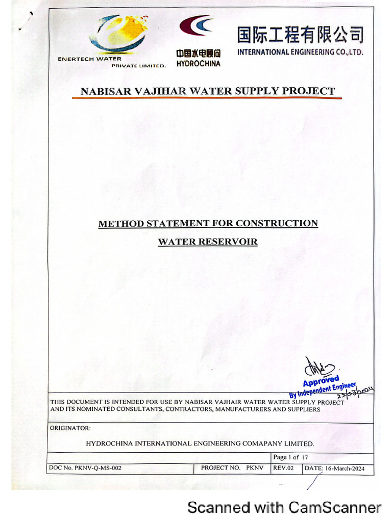Method Statement Reservoir | PDF