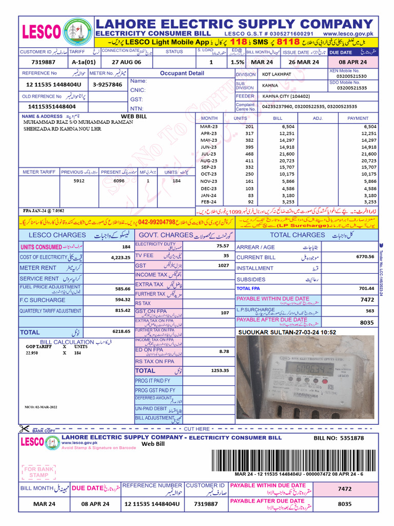 NEPA Bill Receipt Summary 2024 | PDF