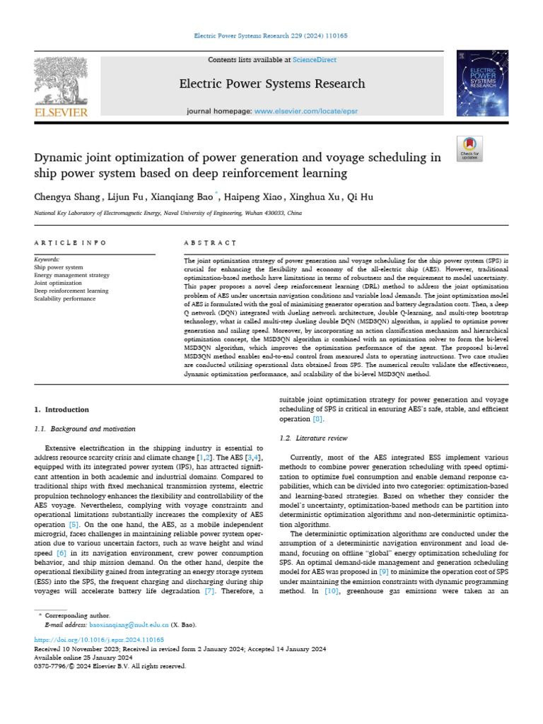 Dynamic Joint Optimization of Power Generation and Voyage Scheduling in ... Dynamic Joint Optimization of Power Generation and Voyage Scheduling in ...