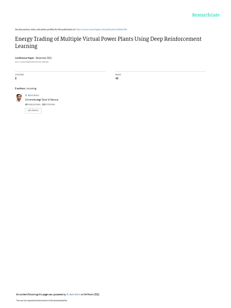 Energy Trading of Multiple Virtual Power Plants Using Deep Reinforcement Learning | PDF ...