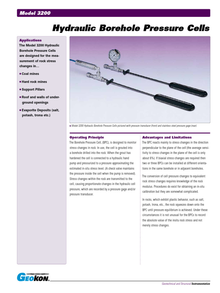 Borehole Pressure Cell Overview | PDF | Pressure Measurement | Pressure