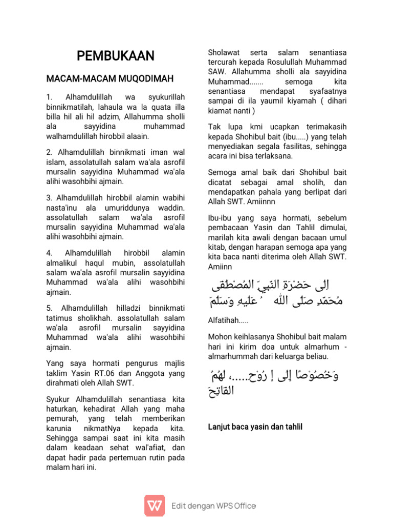 PEMBUKAAN YASIN BU YULI WPS Office | PDF