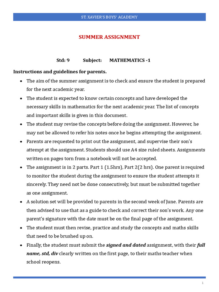 Grade 9 Math Summer Assignment | PDF | Factorization | Polynomial