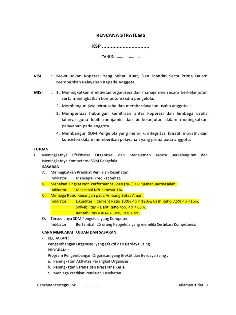 Contoh RENCANA STRATEGIS | PDF
