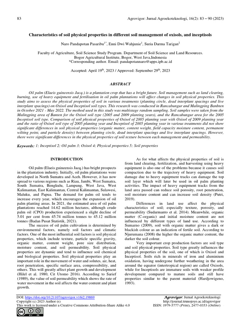 Characteristics of Soil Physical Properties in Dif | PDF | Soil | Loam