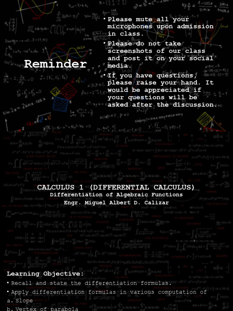 Calculus 1 Class Reminders & Objectives | PDF | Home & Garden