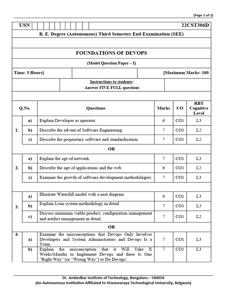 DevOps Foundations: Model Question Paper | PDF | Mentorship | Computing