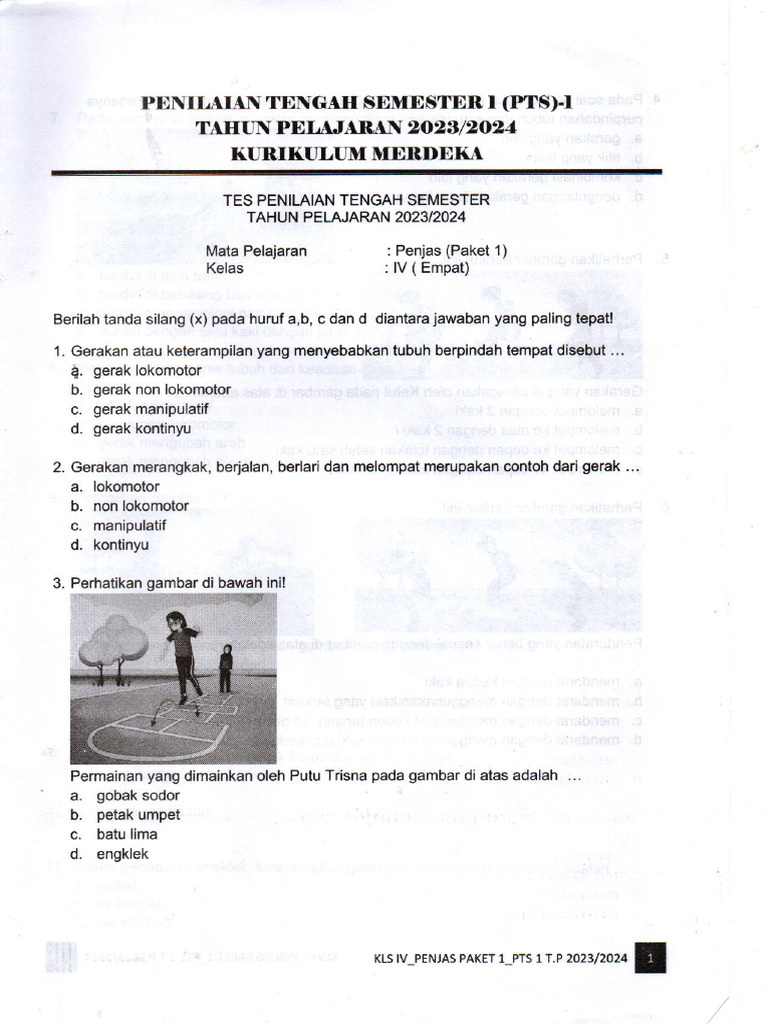 PTS SMT 1 Kelas 4 2023-2024 | PDF | Olahraga & Rekreasi
