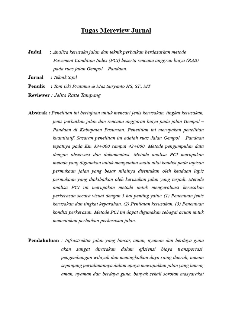 Tugas Mereview Jurnal Rekayasa Jalan Raya Lanjut | PDF