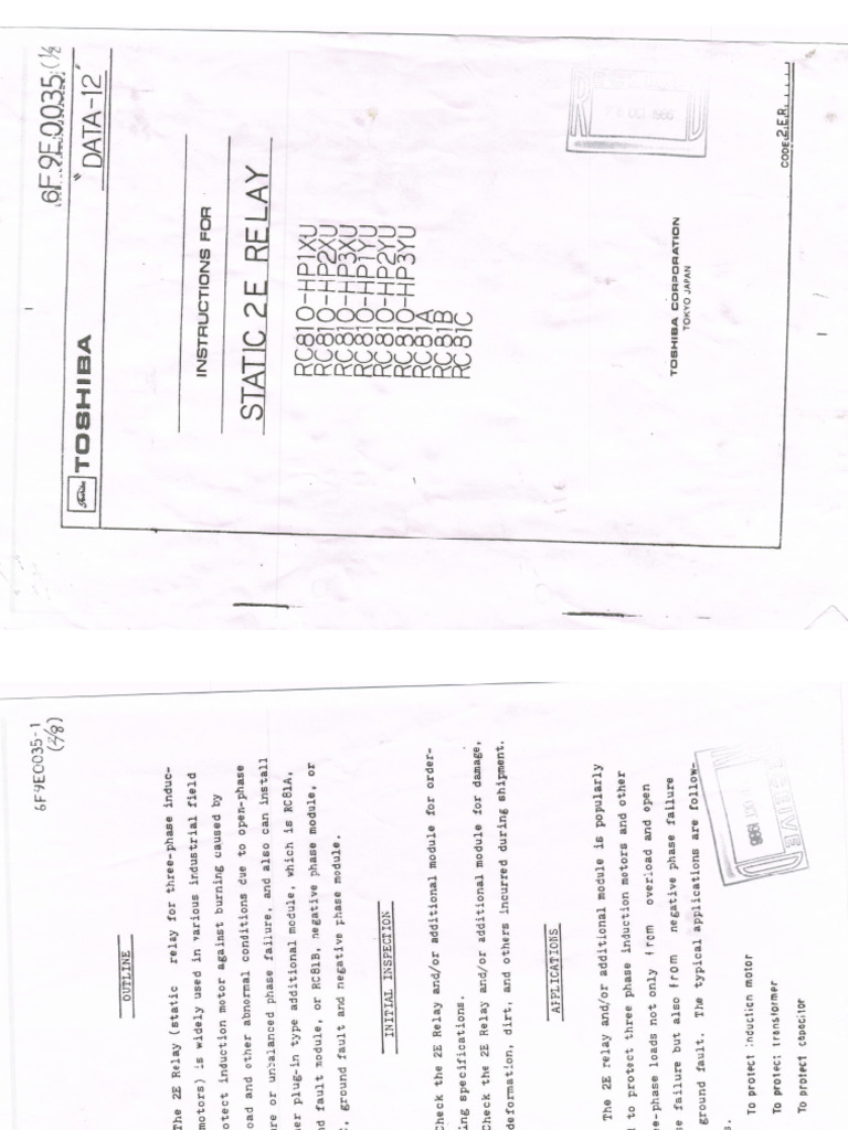 Toshiba 2E Relay With Testing Sheet | PDF
