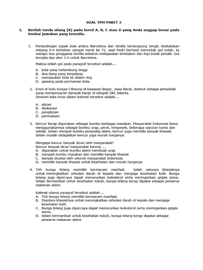 SOAL TPM B INDO 3 (2) | PDF
