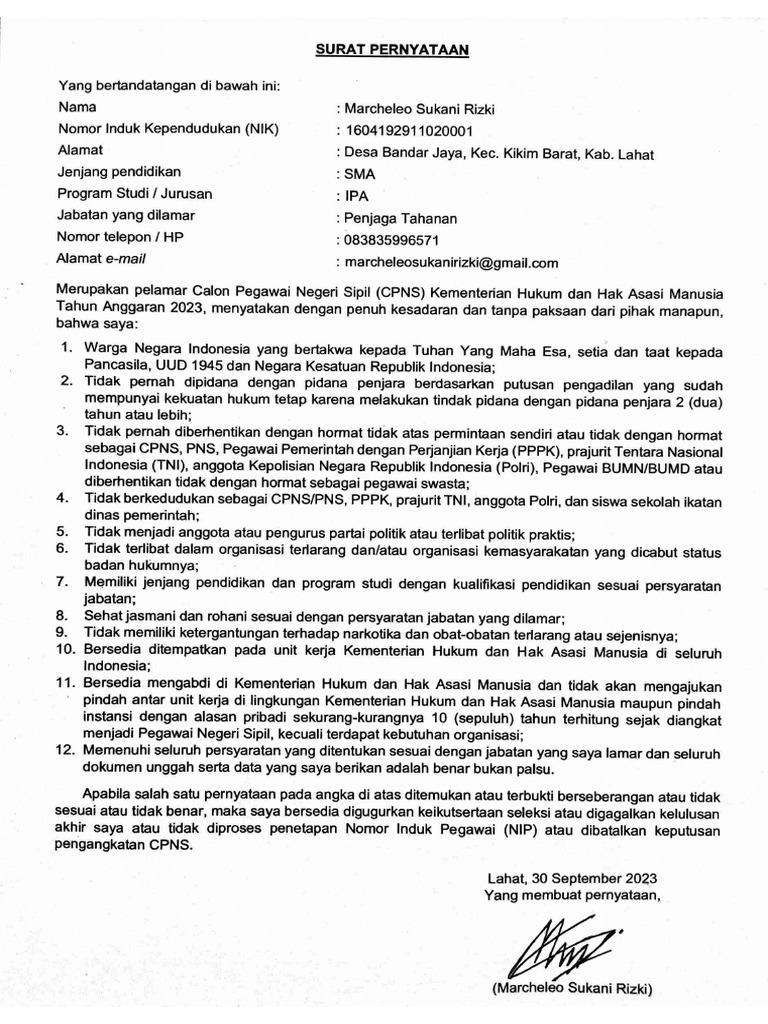 Surat Pernyataan Scan | PDF