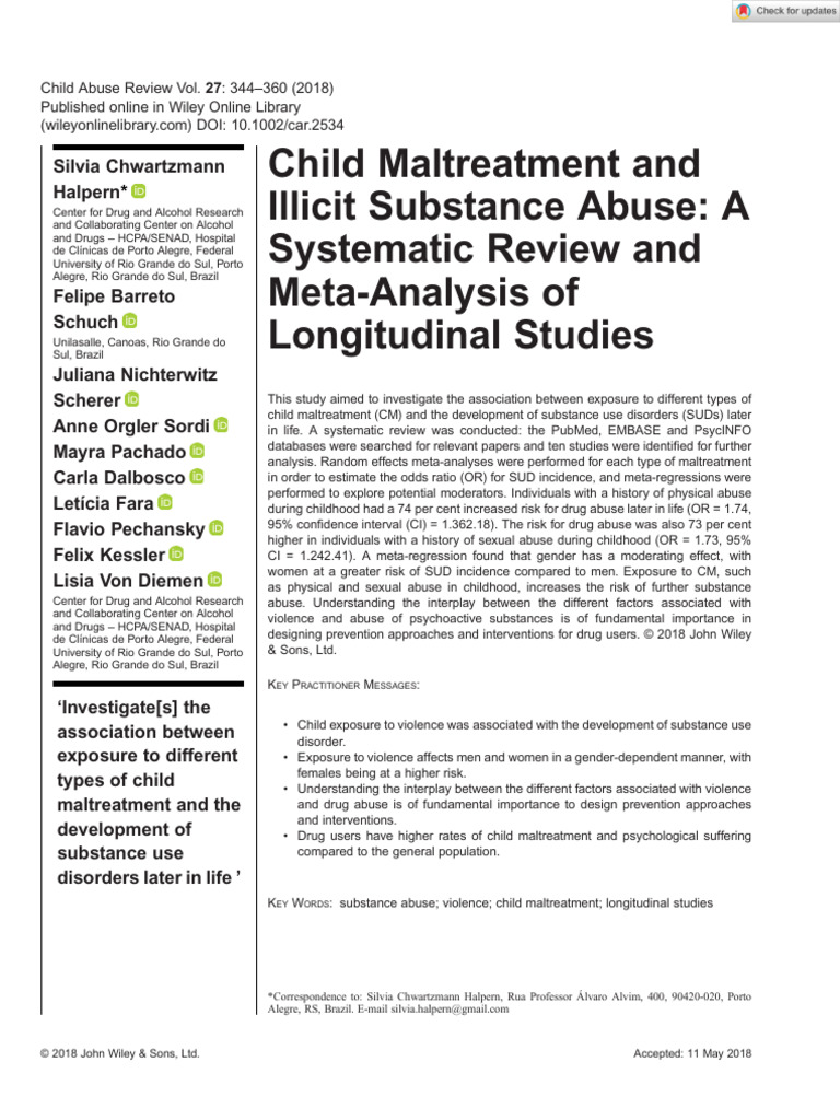 Child Abuse Review - 2018 - Halpern - Child Maltreatment and Illicit ...