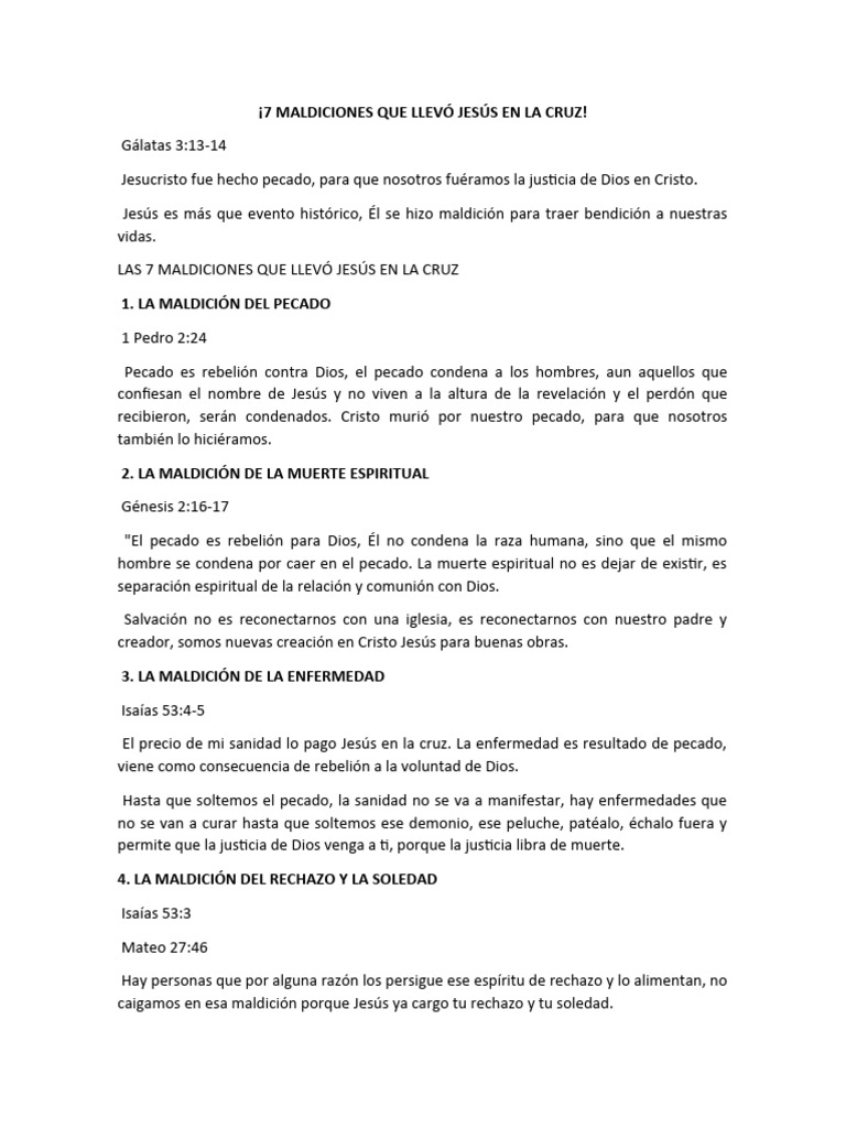 7 Maldiciones Que Llevó Jesús En La Cruz Pdf Pecado Jesús