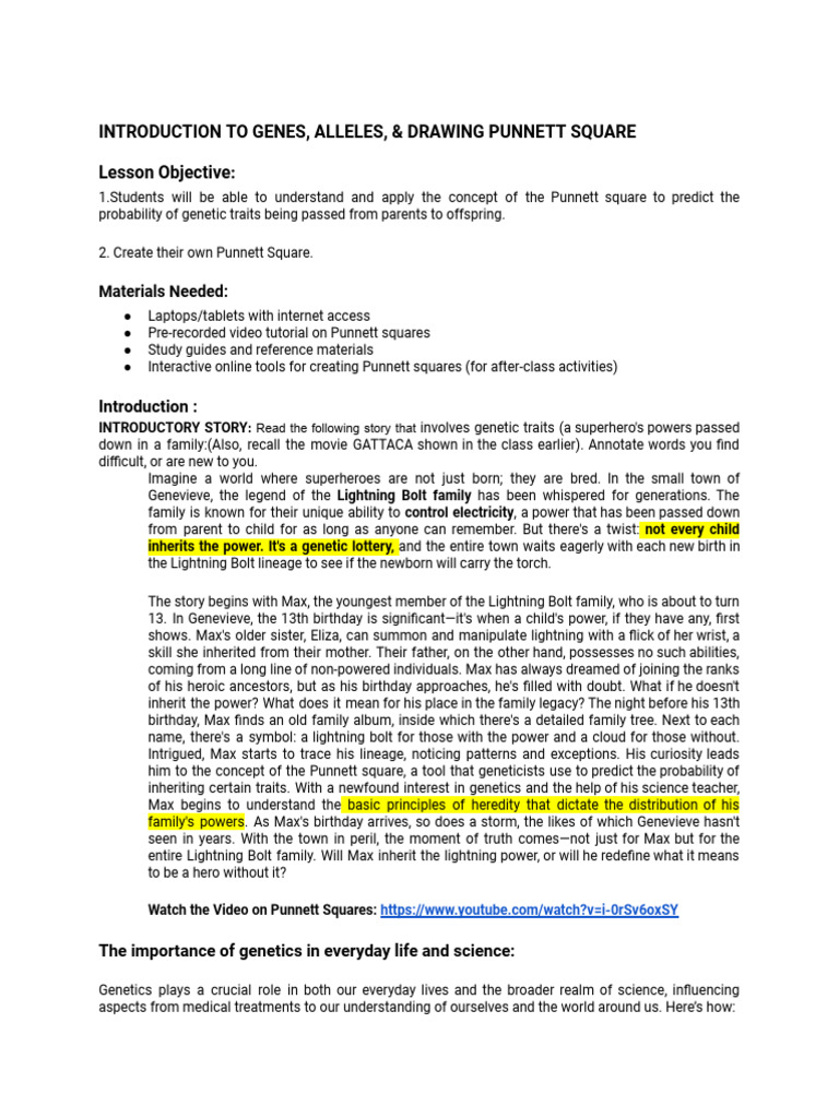 Introduction To Genes, Alleles, Punnett Square | PDF | Dominance ...