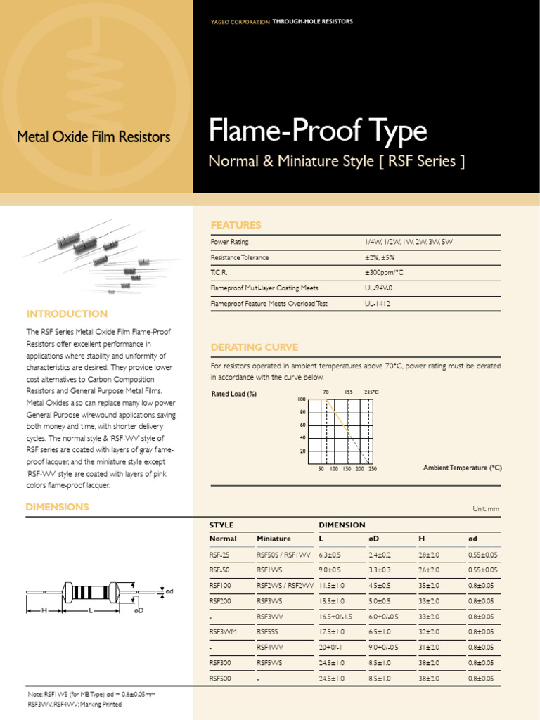 Flame-Proof Type - RSF-349093 | PDF | Resistor | Electromagnetism