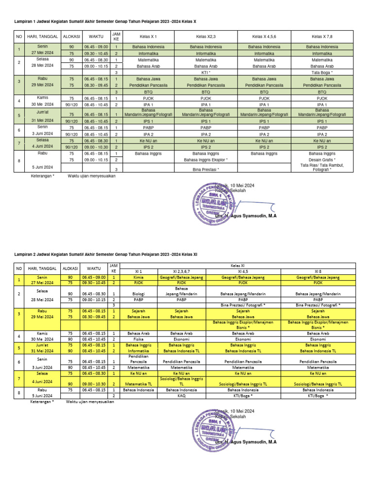 05 410 Lampiran 1 Jadwal Kegiatan Sumatif Akhir Semester Genap Tahun Pelajaran 2023 2024 | PDF